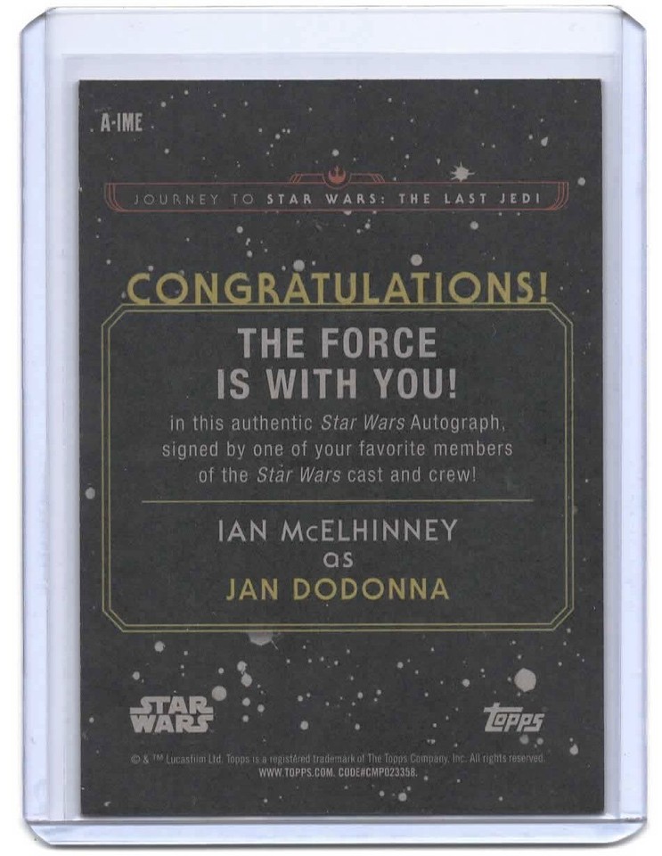 2017 Topps Star Wars The Last Jedi Auto Autograph Jan Dodonna Ian ...