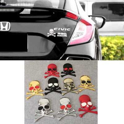 3D Metal Skull Skeleton Cross Car Trunk Rear Emblem Badge Decals ...