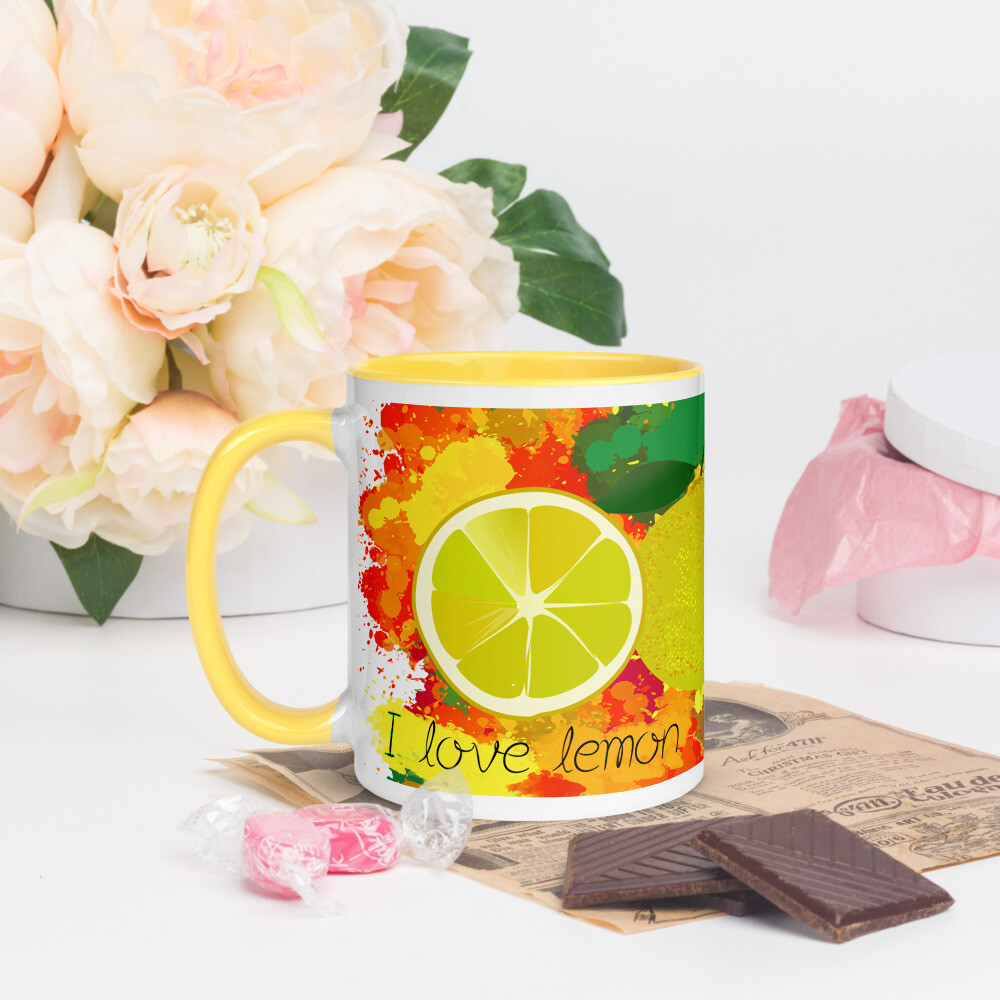 Multicolor coffee mug, I love lemon with colorful paint, Tea cup | eBay