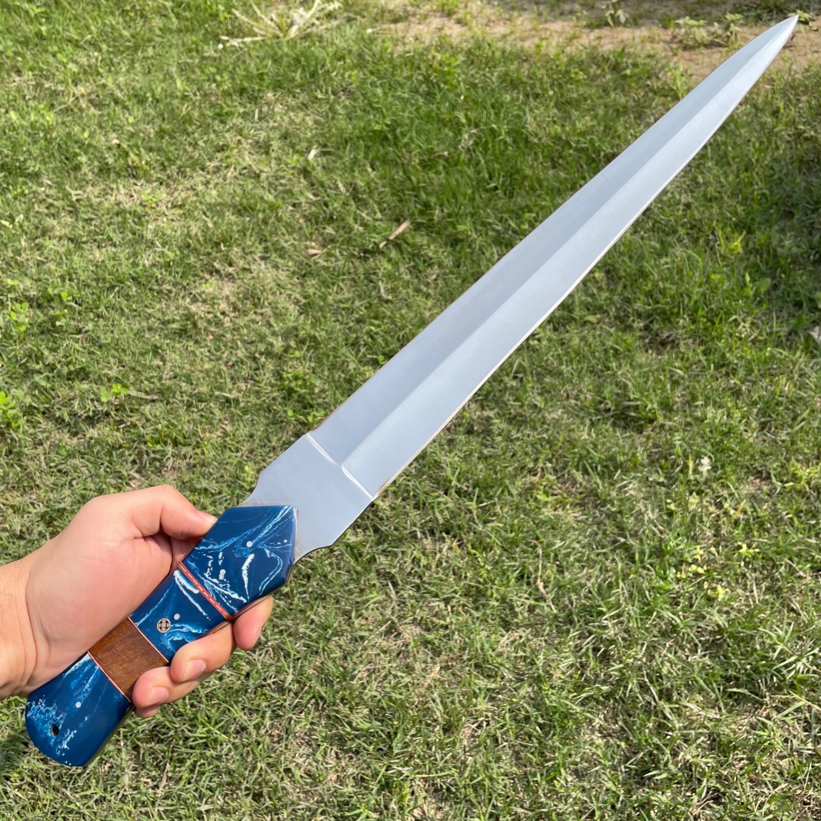 22” CUSTOM HANDMADE D2 HIGH POLISH HUNTING PREDATOR DAGGER KNIFE W ...