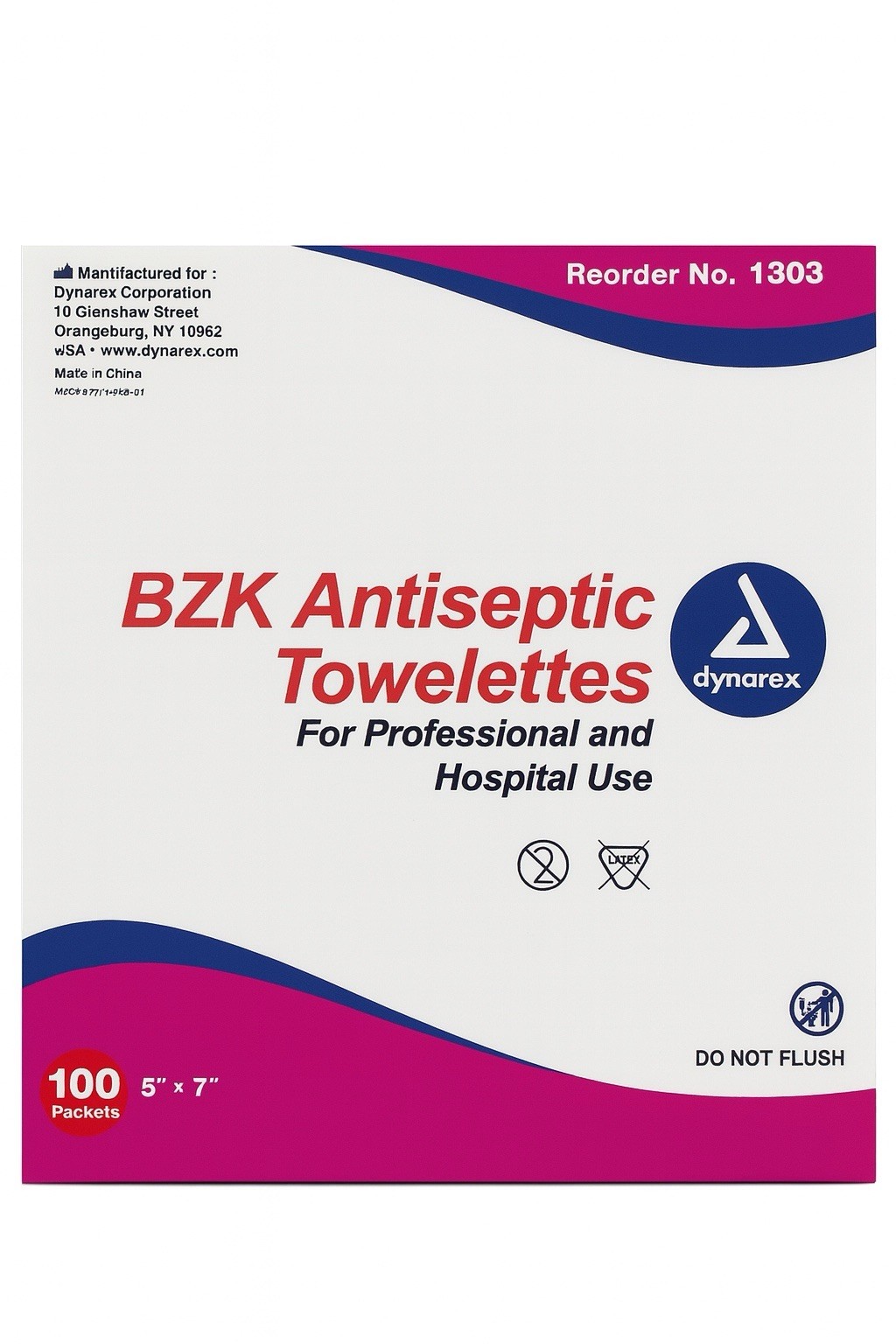 Dynarex BZK Antiseptic Washcloth Wipe Towelettes 5 x 7" 1303 1 Pack 100 ...