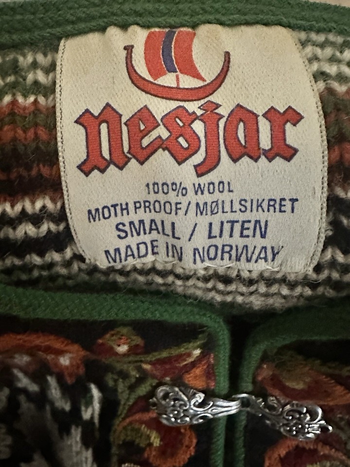 Nesjar 100% Wool Nordic Knit Fair Isle Cardigan Sweater Size S vintage ...