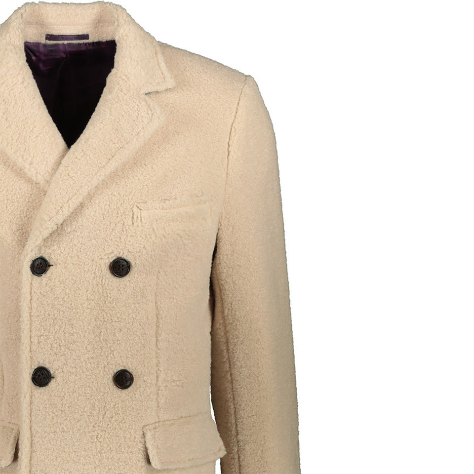 WILLIAM HUNT Faux Shearling Coat Double Breasted Overcoat Size 50 - RP ...