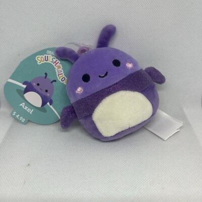 New Squishmallow 3.5" Axel the Beetle Bug Purple Plush Clip Keychain ...