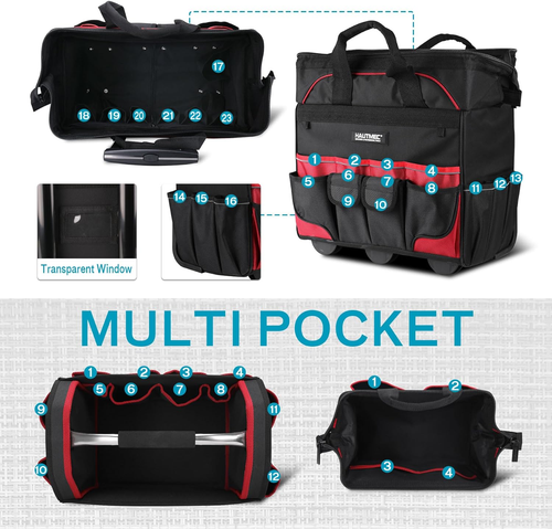 3PCS Tool Organizer Set, 18” Waterproof Tool Bag with Wheels,15 ...