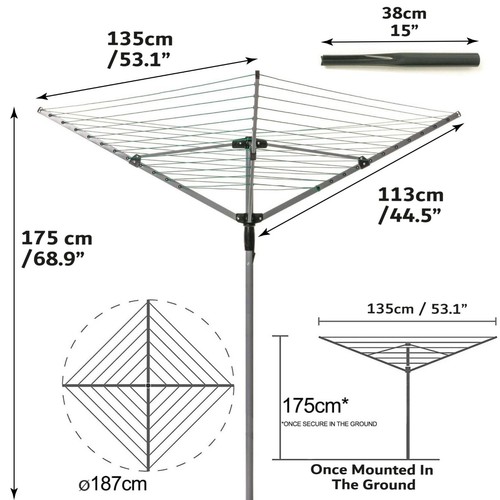 Rotary Washing Line Clothes Line Rotary Airer With Ground Spike And ...