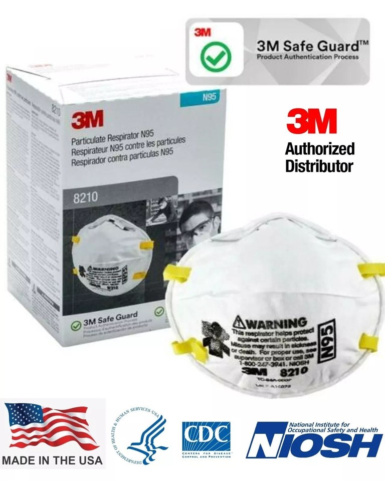 1- Box Of 20 3M 8210 N95 Disposable Protective Particulate Respirator ...
