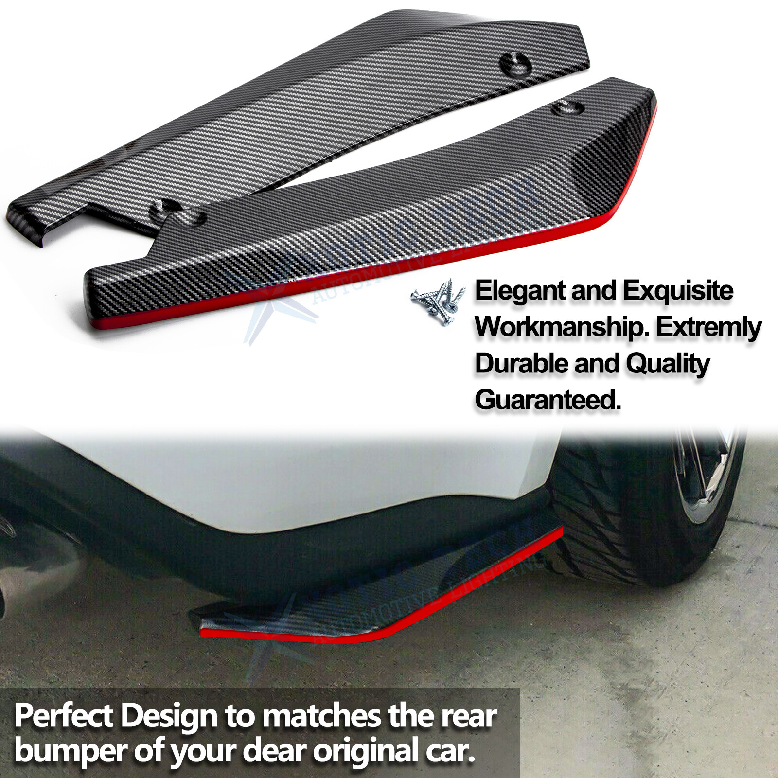 Carbon Fiber w/Red Racing Rear Bumper Canard Valence Lip For Subaru BRZ ...