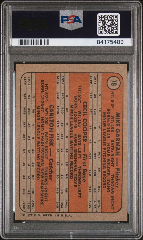 1972 Topps #79 Garman / Cooper / Fisk PSA 8 RC Rookie Red Sox Rookies ...