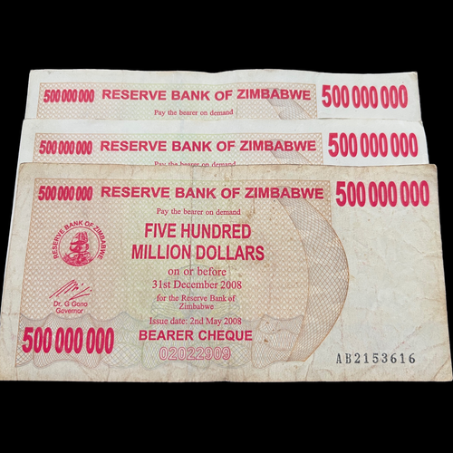 3x Zimbabwe $500 Million Bearer Cheque Banknote Bond Check Currency ...