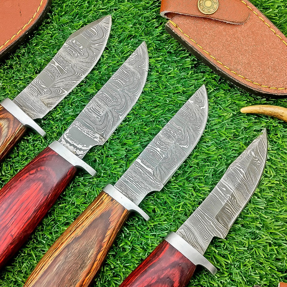 LOT OF 4 PCS CUSTOM Handmade DAMASCUS steel Skinner knives Hunting Knives N-3727 | eBay