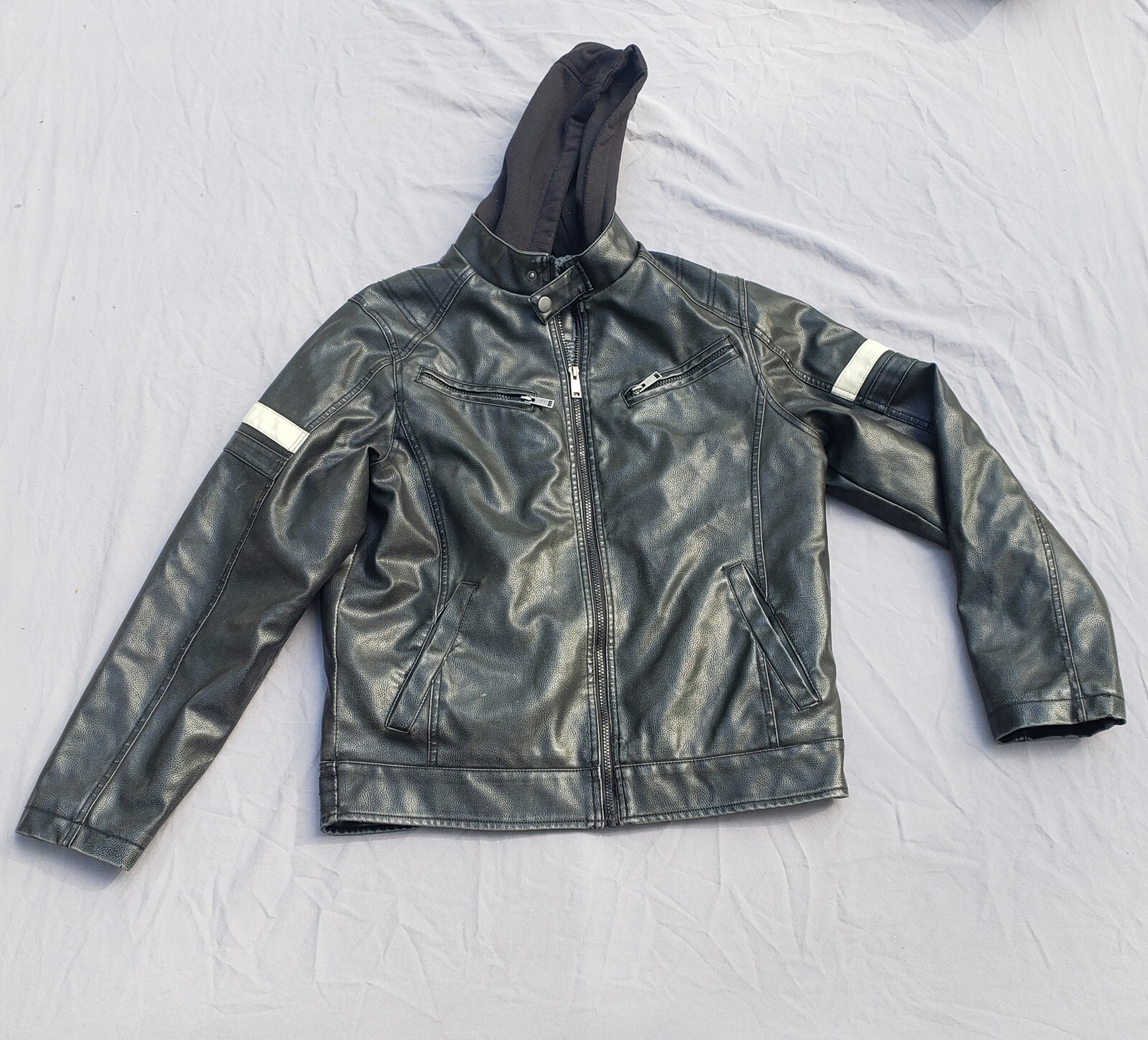 Structure Mens Leather Jacket Hooded Size Medium Bike… - Gem