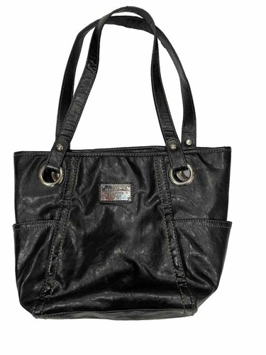 Relic Brand Collection Black Handbag Purse Tan Stitching Silver ...