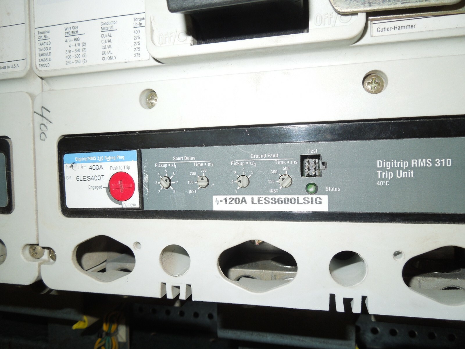 Cutler-Hammer HLD3600F 600A Frame 400A Trip 3 Pole 600V LES3600LSIG ...