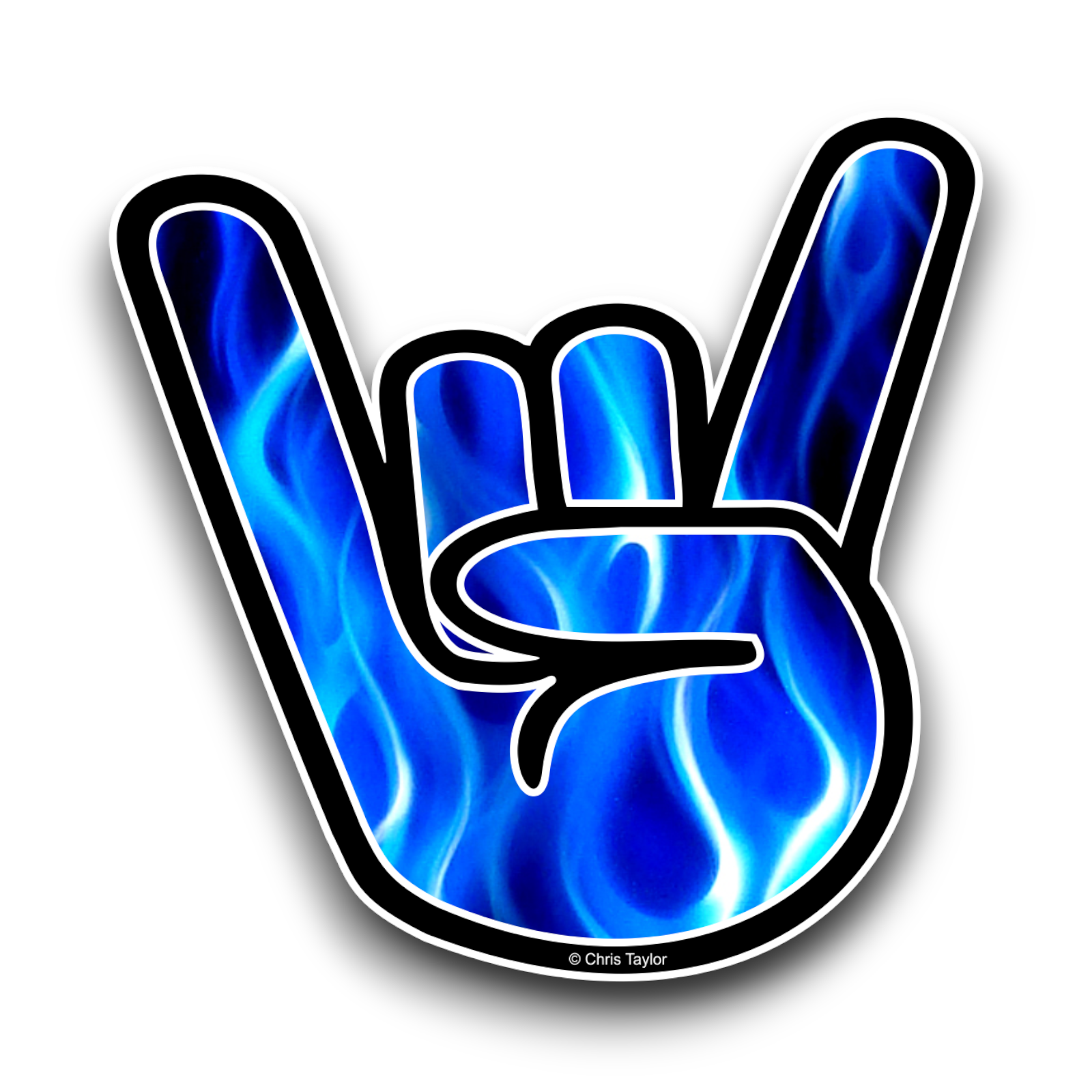 Cool Blue Fire Flames Rock On Hand Sign Vinyl Car Sticker Decal 92x92mm ...
