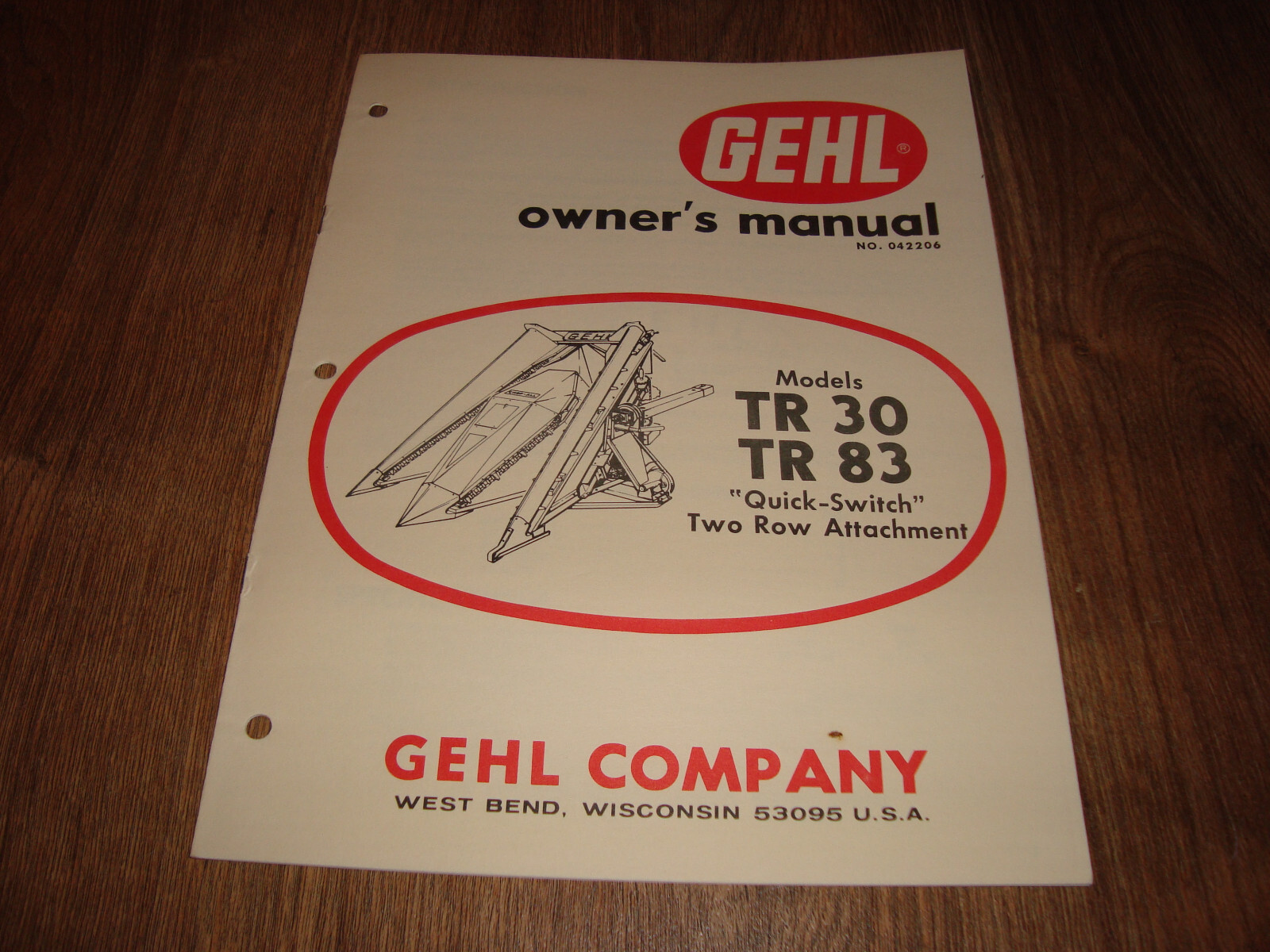 Gehl TR 30 TR 83 Quick-Switch Two Row Attachment Owner's Manual Form No ...