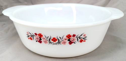 Fire King Oven Ware Round 1 1/2 Quart Dish Primrose Pattern Red Pink ...