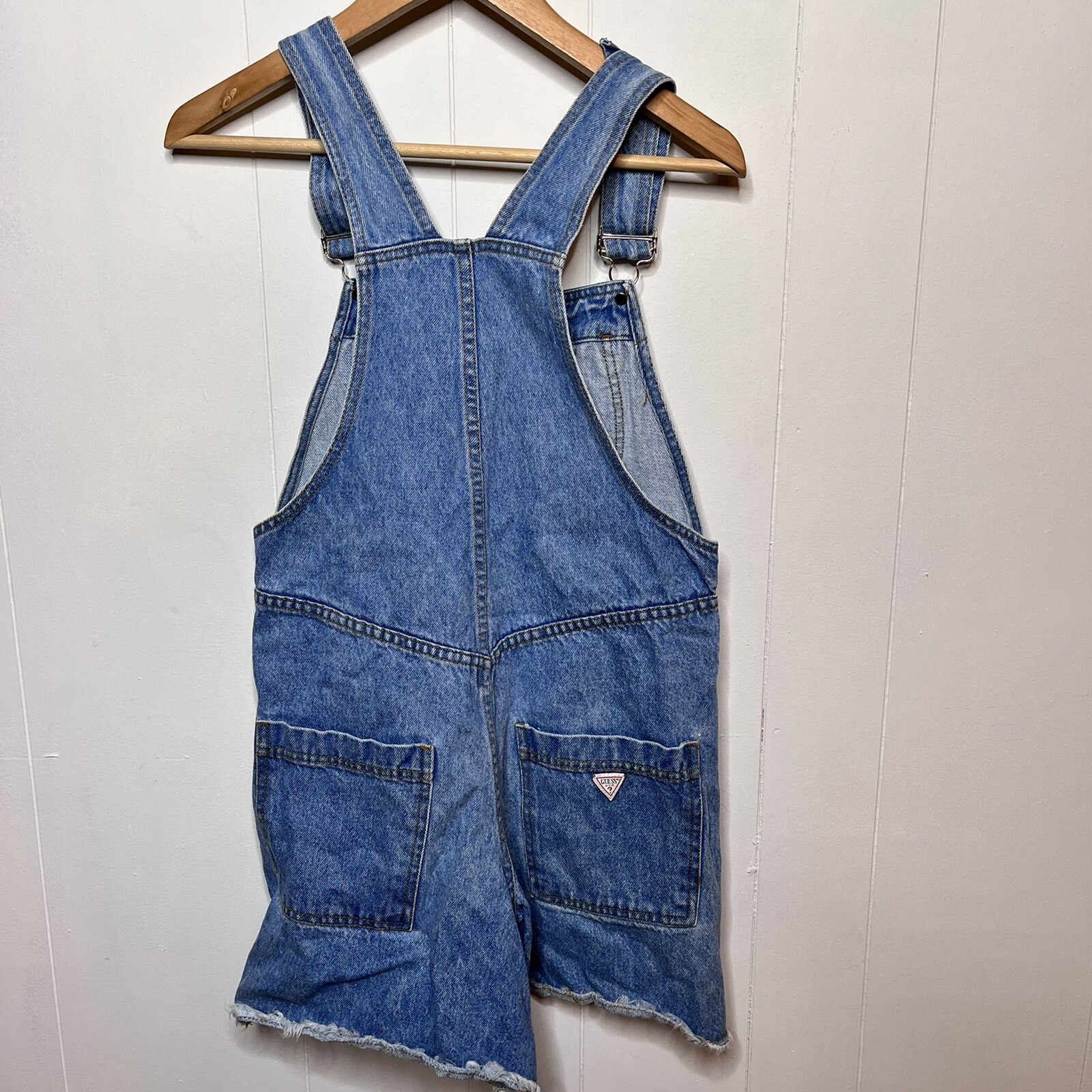 Vintage 90s Guess Overall Shorts Girls 14 Womens XXS Denim Shortall ...