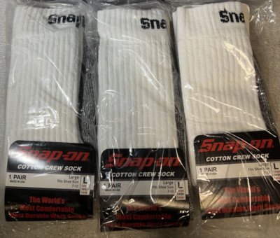 WHITE Snap-on Tools Large (Size 7-12) Crew Socks Made In The USA **3 ...