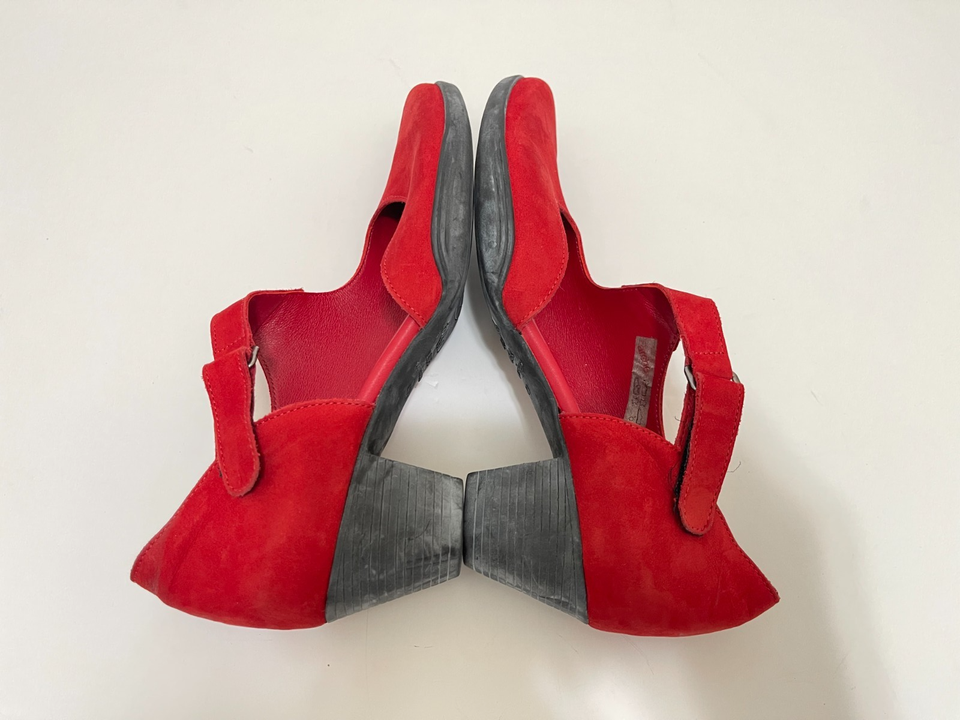 Arche Mary Jane Shoes Red Nubuck Leather Ankle Strap Heel Shoes France ...