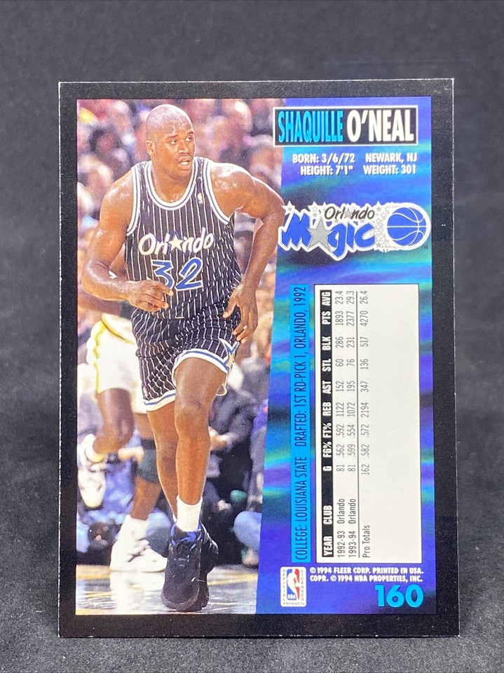 1994-95 Fleer Basketball Card Shaquille O'Neal #160 Orlando Magic NBA ...