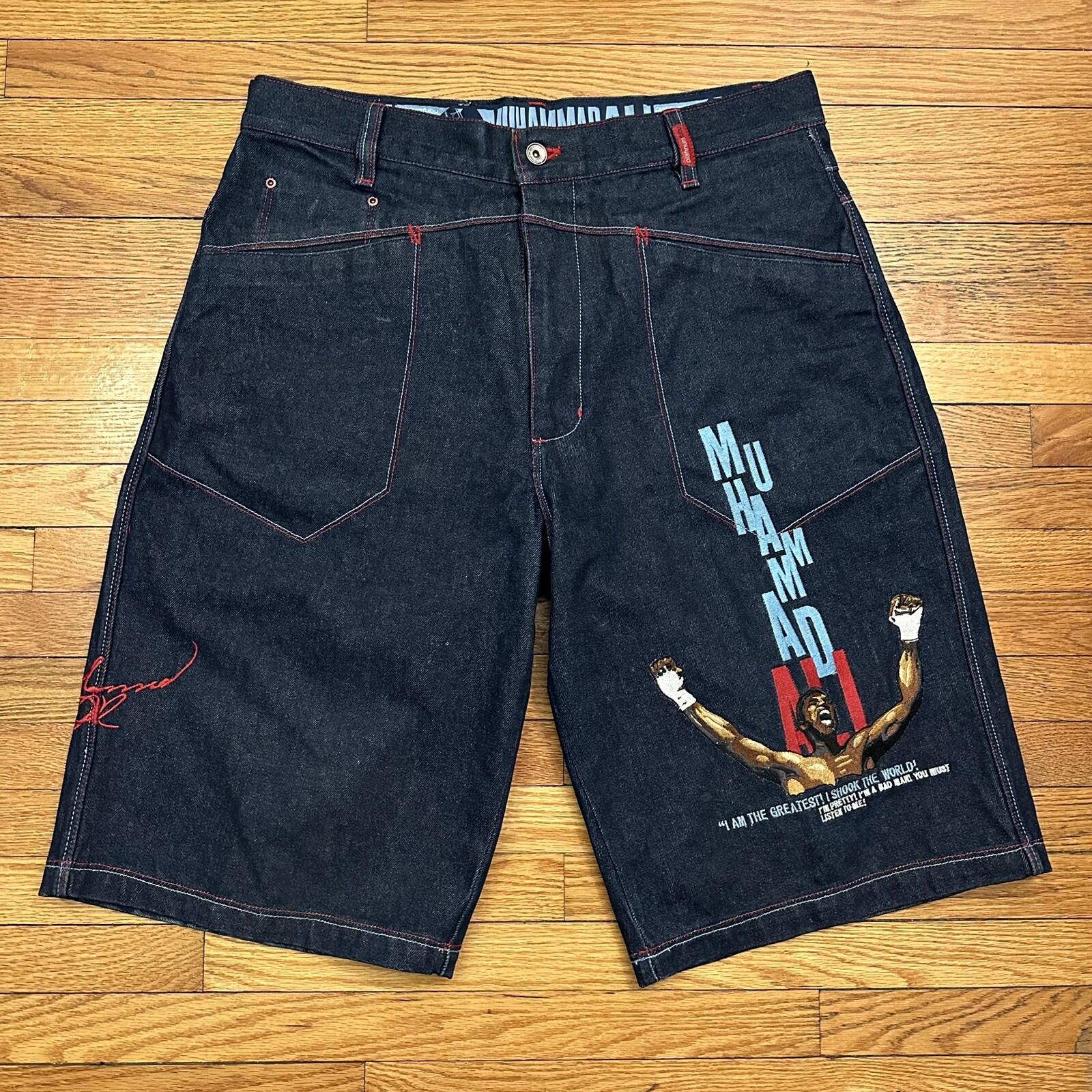 Vintage Fubu Platinum Muhammad Ali Denim Shorts Size … - Gem