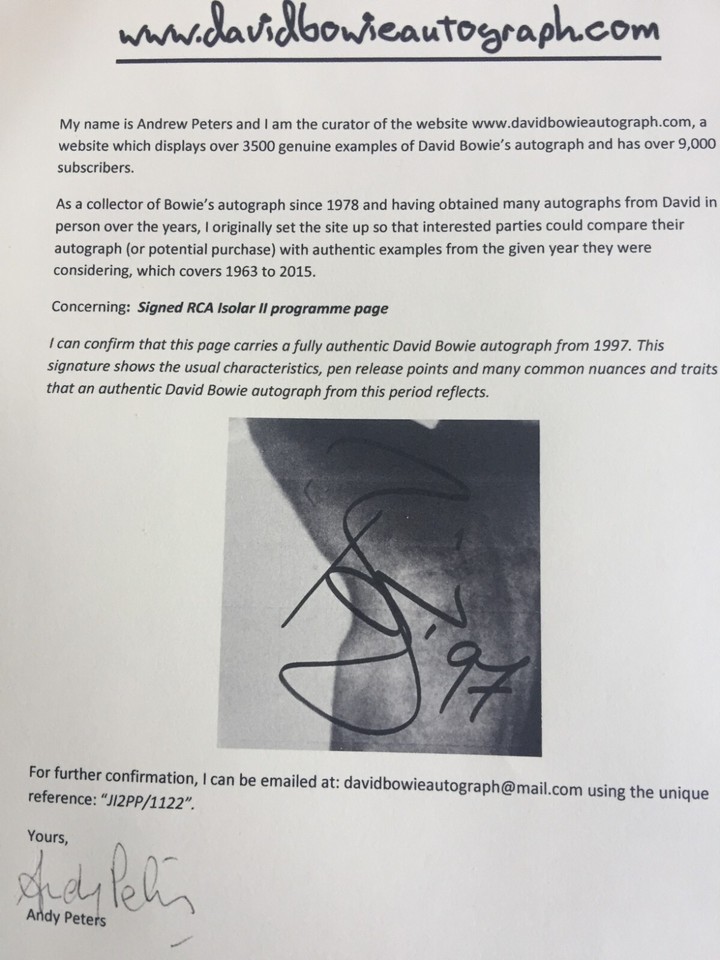 Genuine Original Signed David Bowie Autograph | eBay UK