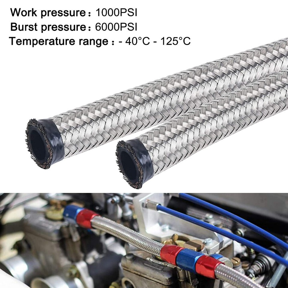 4AN 6AN 8AN 10AN 12AN Nylon & Stainless Steel Braided Fuel Hose Oil Gas ...