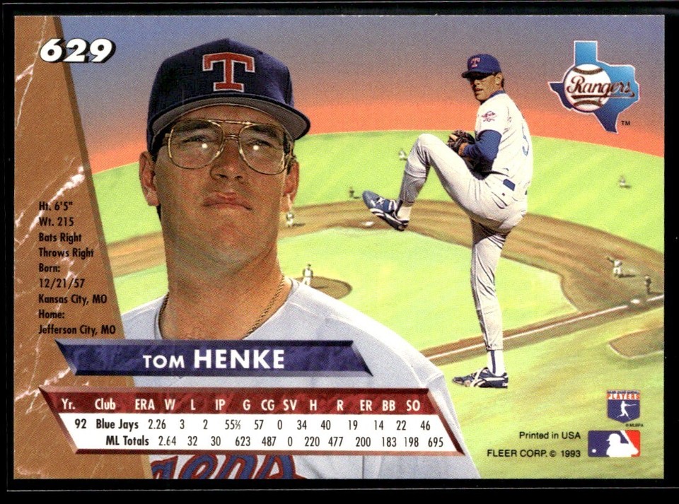 1993 Fleer Ultra Tom Henke Texas Rangers #629 | eBay