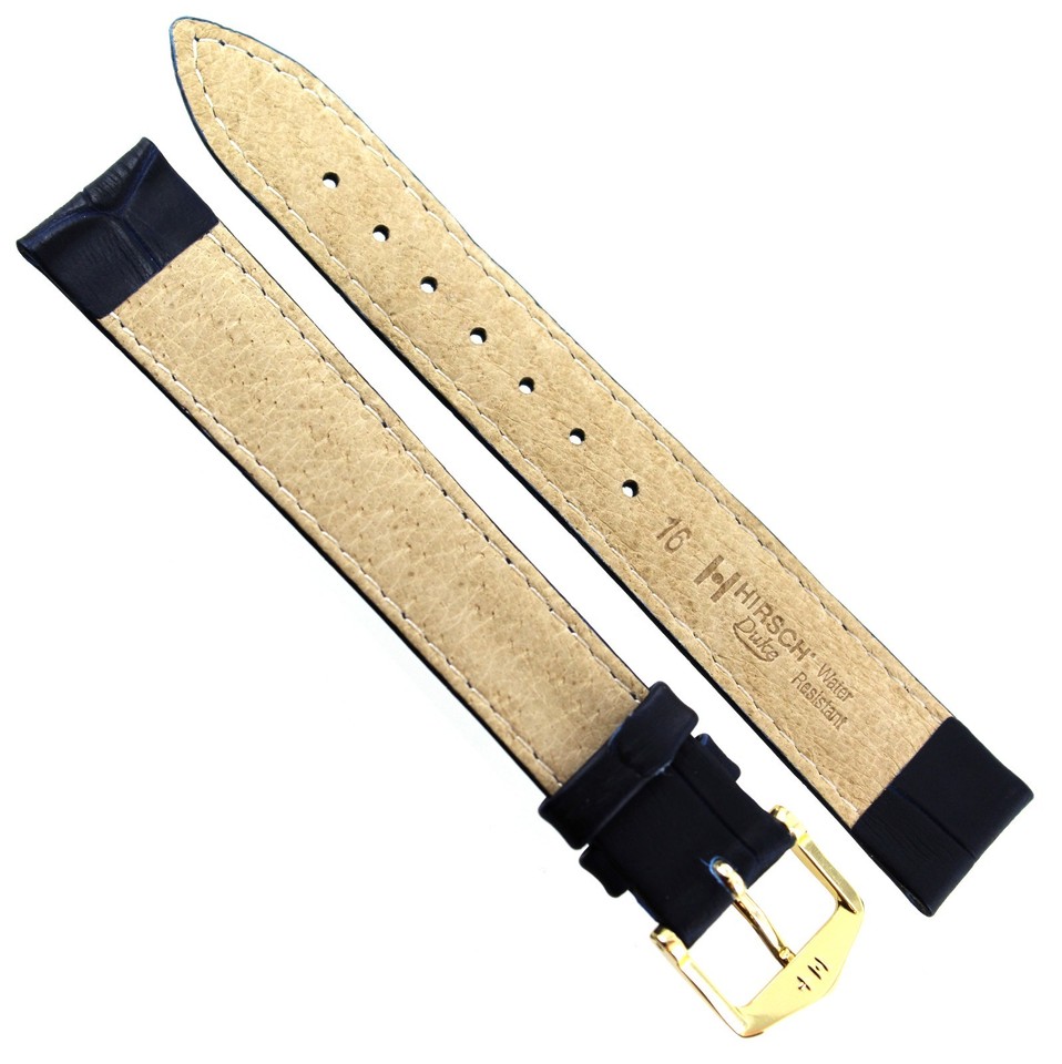 16mm Hirsch Duke Alligator Grain Genuine Leather Matte Navy Blue Watch ...
