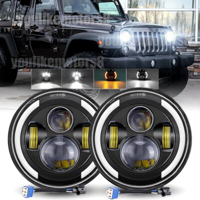 2pcs Fit Jeep CJ7 LJ TJ JK /Chevy Truck 7" Round LED Headlights HI-LO w ...