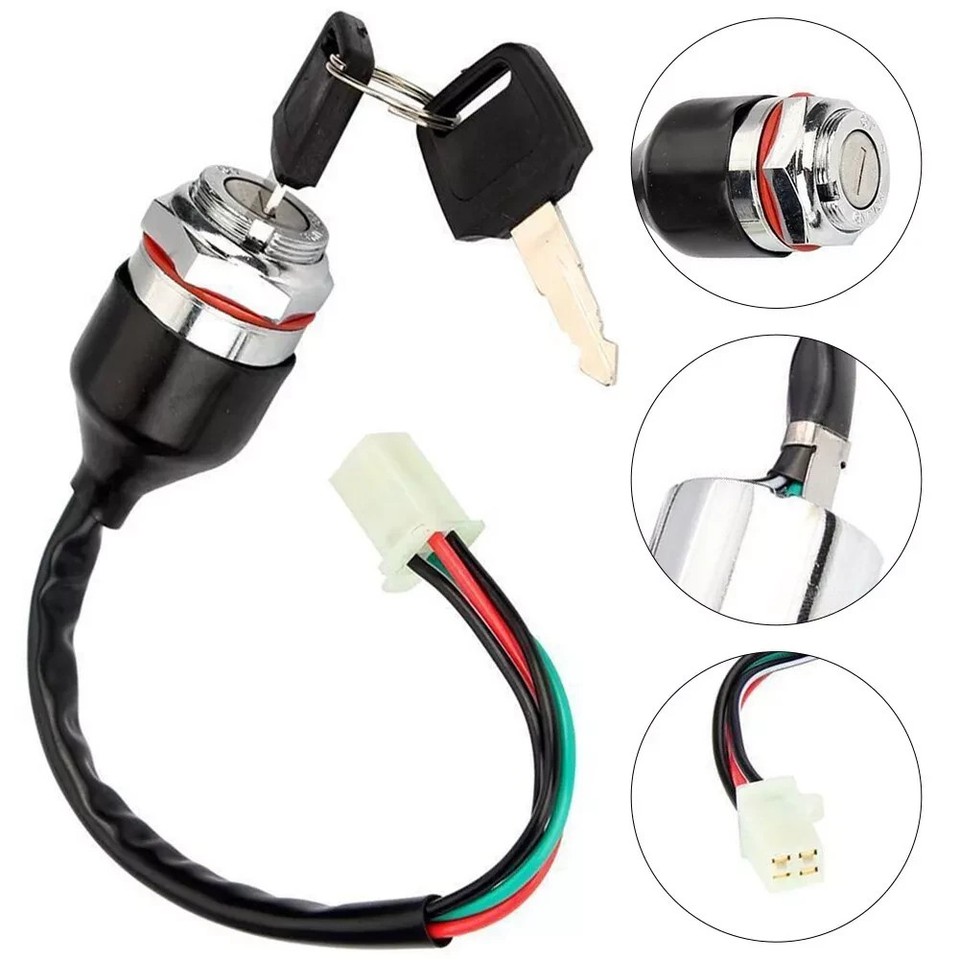 Universal Motorcycle Ignition Barrel Key Switch 4 Wire On/Off Quad Pit ...