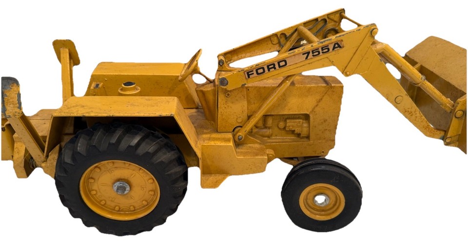 VINTAGE METAL BACKHOE FRONT LOADER FORD 755A ERTL DIECAST TRACTOR TOY ...