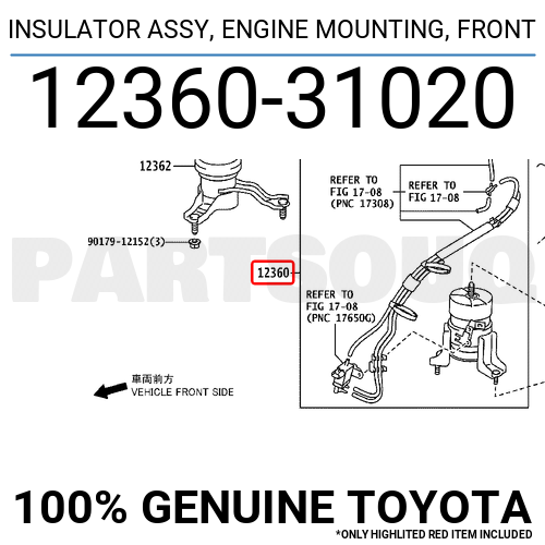 1236031020 Genuine Toyota INSULATOR ASSY, ENGINE MOUNTING, FRONT 12360 ...