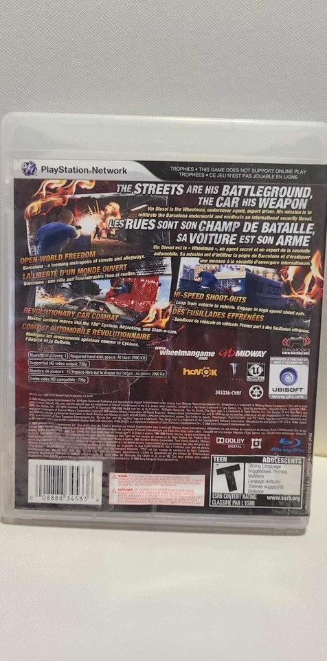 Vin Diesel's Wheelman (Sony PlayStation 3 PS3, 2009) Disc only, no ...
