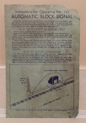 Lionel Postwar No. 153C-18-70M Block Signal Original Instructions ...