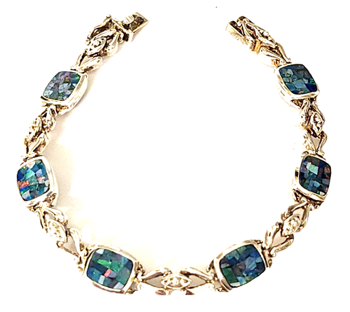 Blue Fire Opal Mosaic Inlay Inlaid 925 Sterling Silver Tennis Bracelet 7 1/4" | eBay