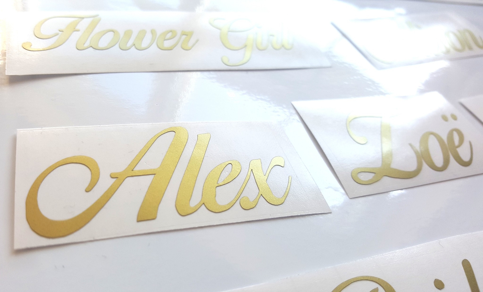 Personalised WEDDING GOLD Name Stickers, Elegant Vinyl, Decal, Glass ...