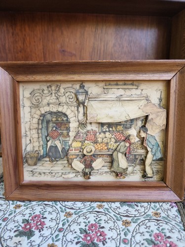 Anton Pieck 3D Art Diorama Shadow Box Framed Market Place Vintage 1960 ...