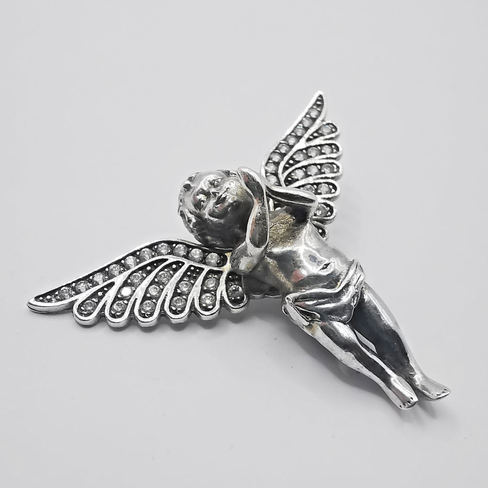 Vintage Angel Pendant 925 Silver, Handmade Zirconia | eBay