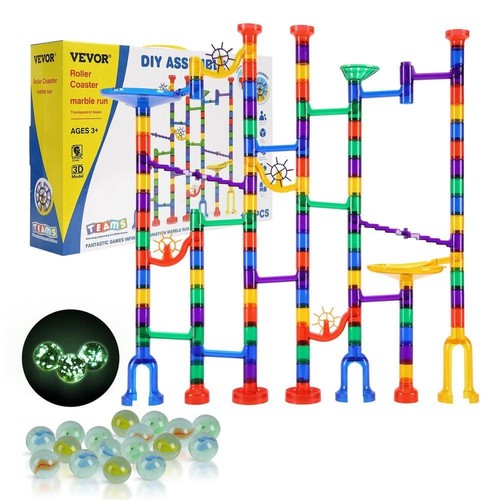 Marble Run Set,145-Piece Marble Maze Building Block Brain Game,w/5-Glow ...