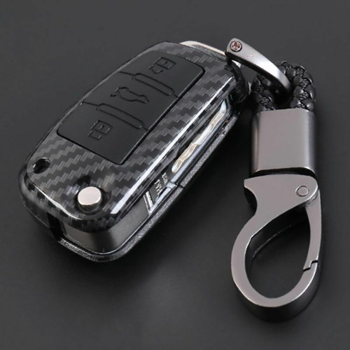 Red Carbon Fiber Car Key Cover Chain Remote Flip Fob For Audi A1-A8 Q3 ...