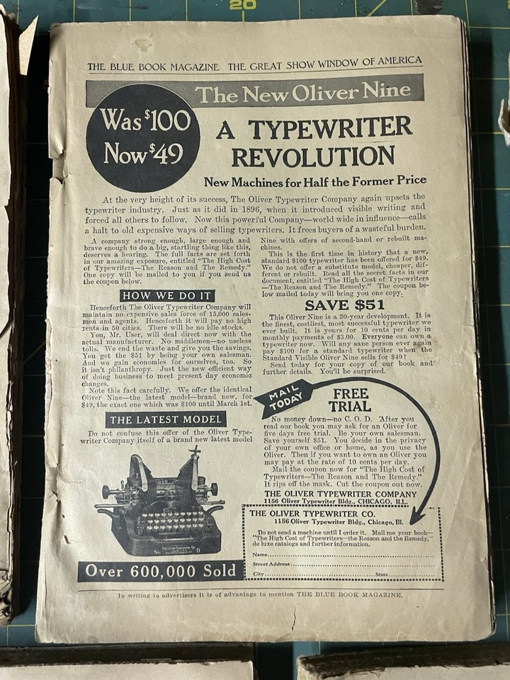 Lot of 5 Blue Book Magazines 1917–1919 – Poor, No Covers – Art/Craft ...