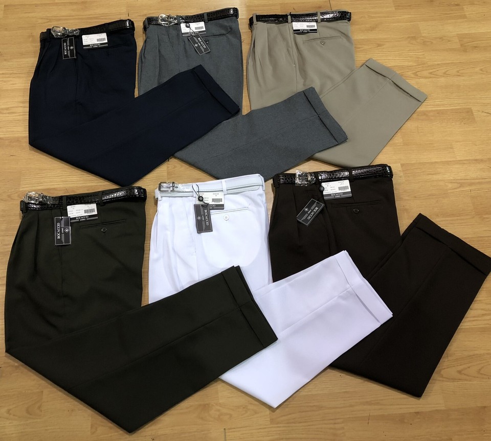 MEN'S PLEATED DRESS SLACKS TROUSERS PANTS BELTED CUFFED BOTTOMS MANY ...