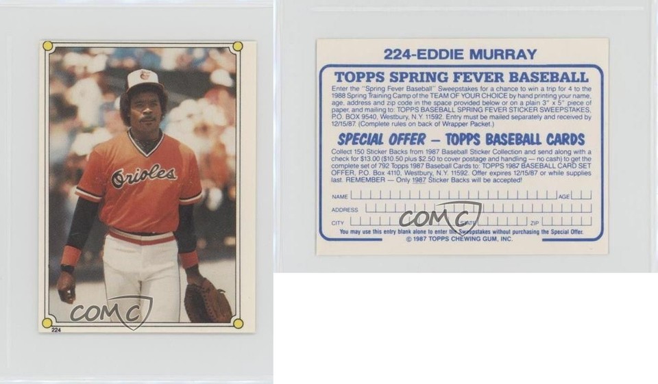 1987 Topps Album Stickers Test Issue Hard Back Eddie Murray #224 HOF ...