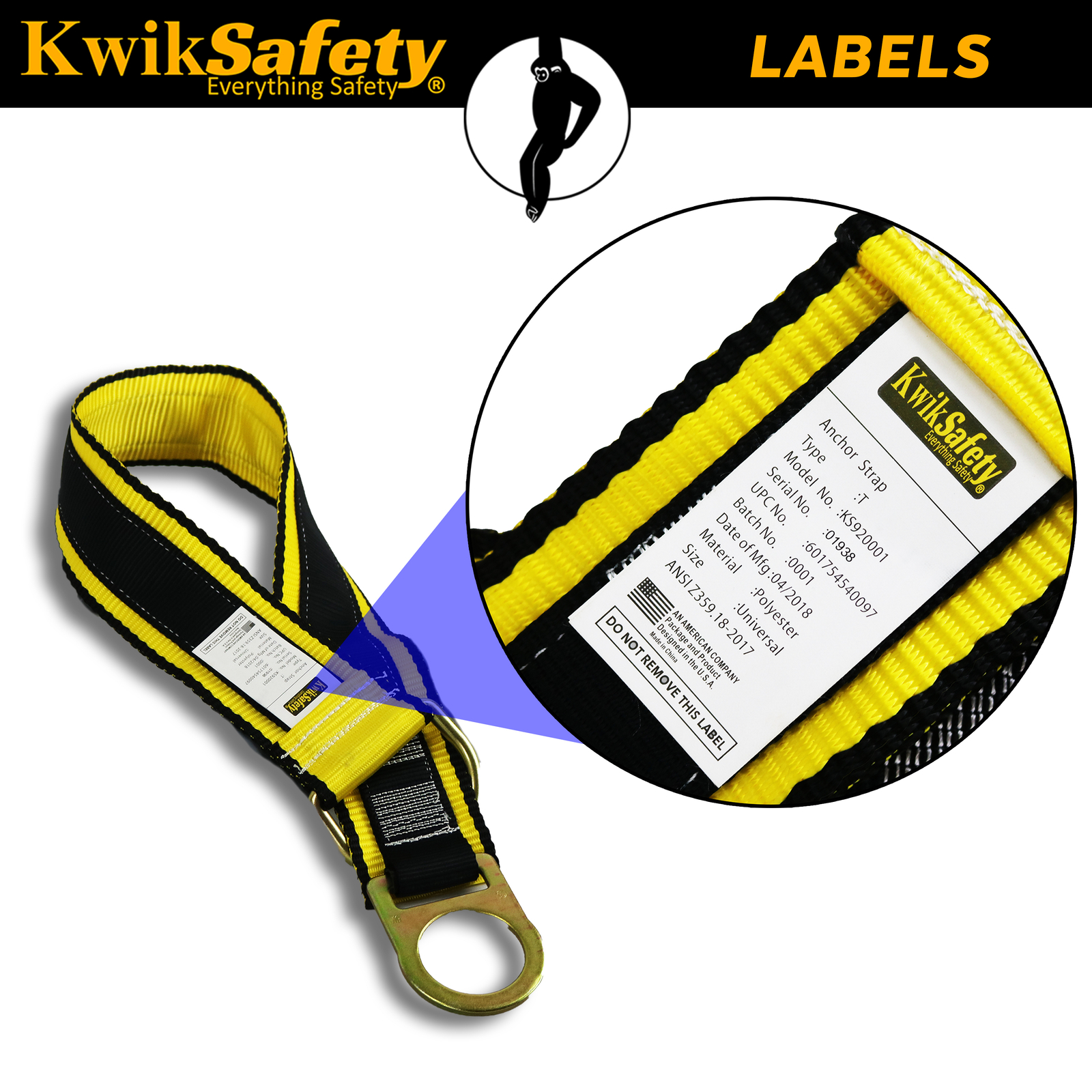 KwikSafety GIBBON GRIP 3ft ANSI Fall Protection Choker Cross Arm Strap ...