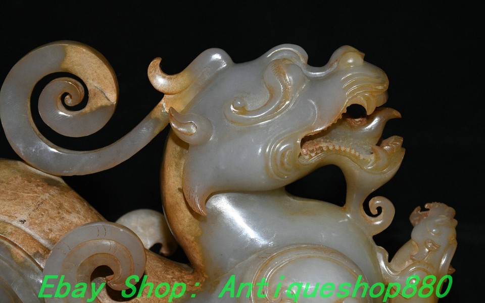 9'' Old Han Dynasty Hetian Jade Carved PiXiu Phylactery Guardian Beast ...