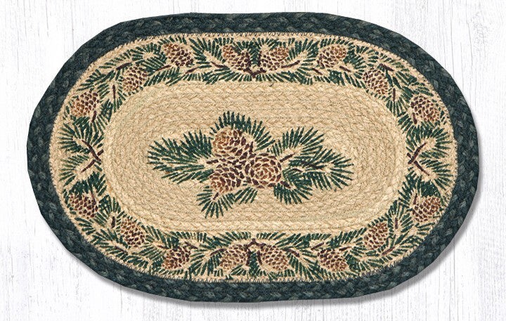 Small Pinecone Pine Cone 10"x15" Oval Table Mat Earth Rugs Braided Jute ...