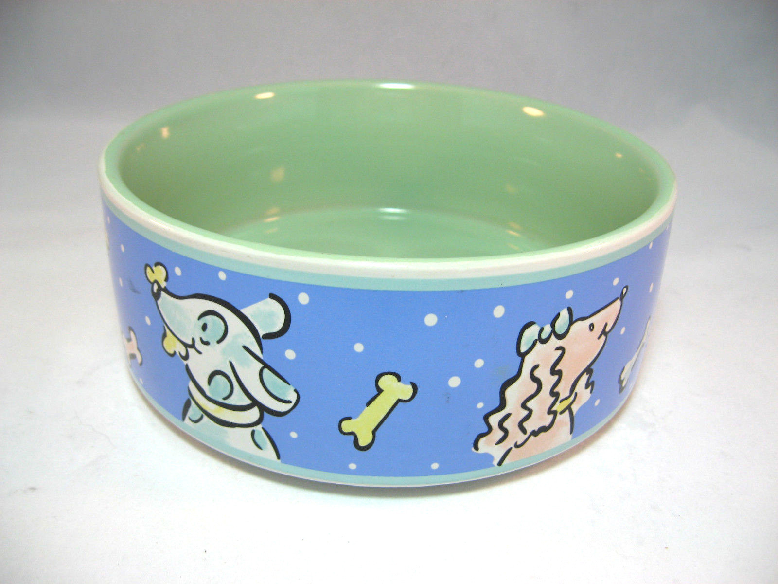 Raining Bones Dog Food Bowl Dish 7" Blue Green Stoneware Ceramic | eBay