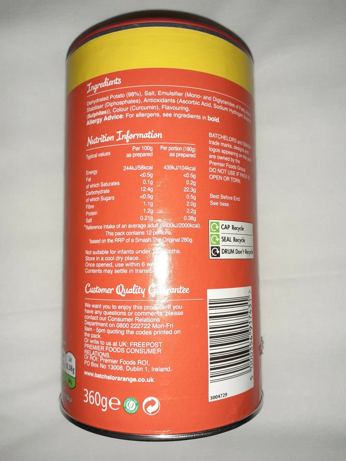 2x packs 360g =720g Batchelors Instant mashed Potato Tub Smash Potatoes ...